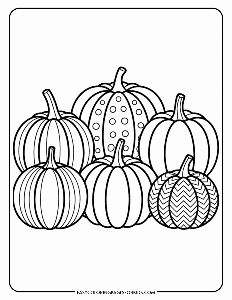 Pumpkin Fall Coloring Pages for Kids (6 PDF Pages) - Easy Coloring ...