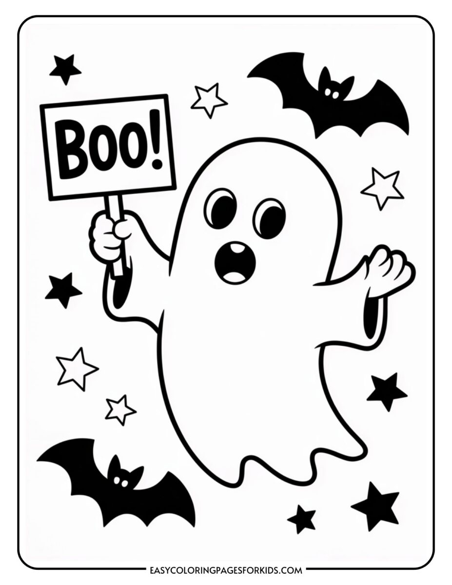 Cute Halloween Ghost Coloring Pages (6 PDF Pages) - Easy Coloring Pages ...