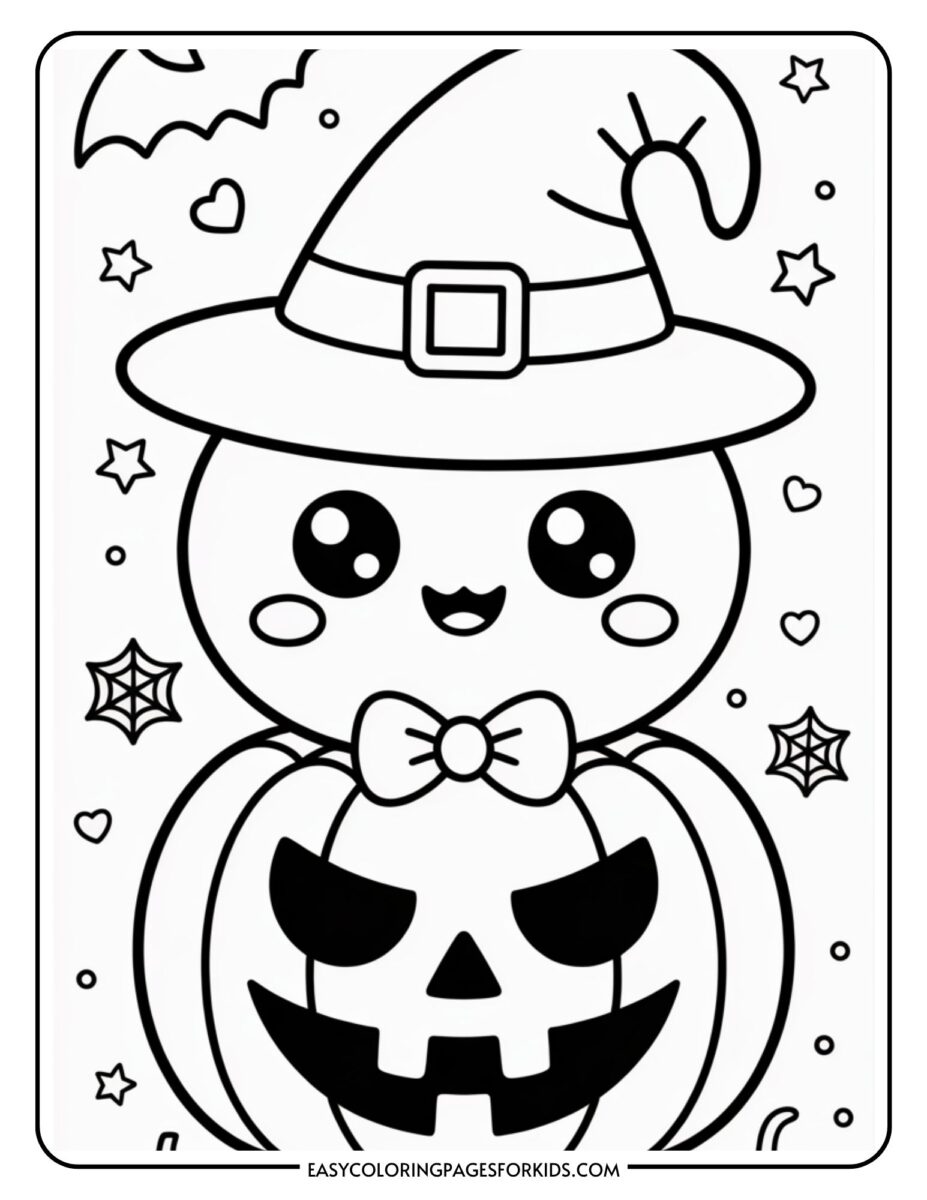 Cute Kawaii Halloween Coloring Pages For Kids (7 Pages) - Easy Coloring ...