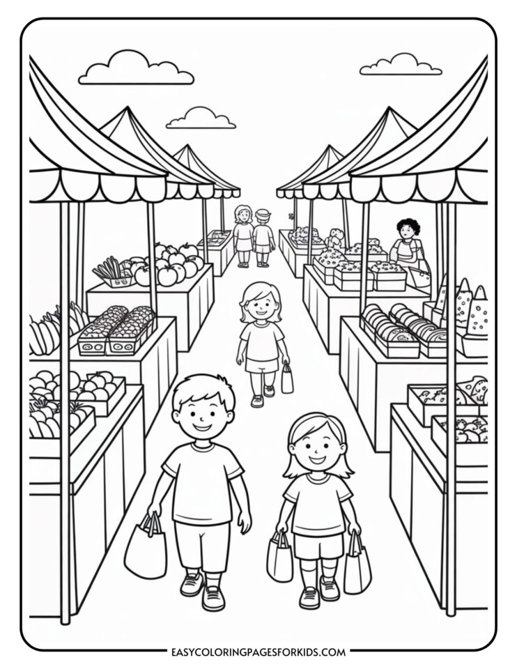 Farmers Market Coloring Pages for Kids (8 Printable PDFs) - Easy ...