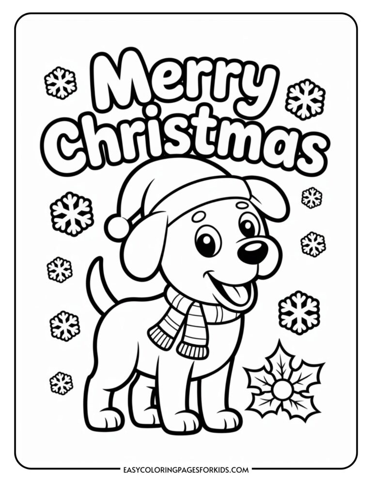 Christmas Dog Coloring Page (12 Sheets To Color) - Easy Coloring Pages ...