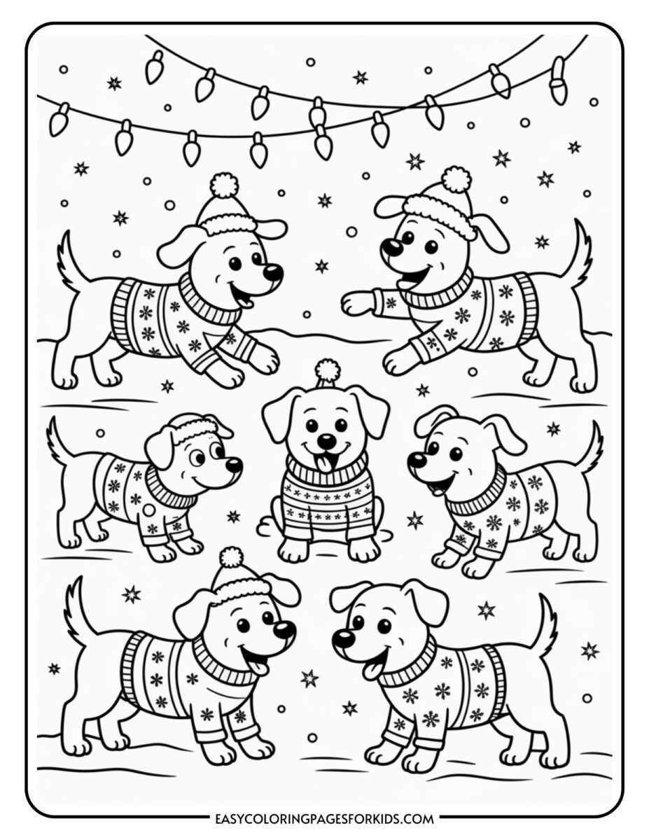 Christmas Dog Coloring Page (12 Sheets To Color) - Easy Coloring Pages ...