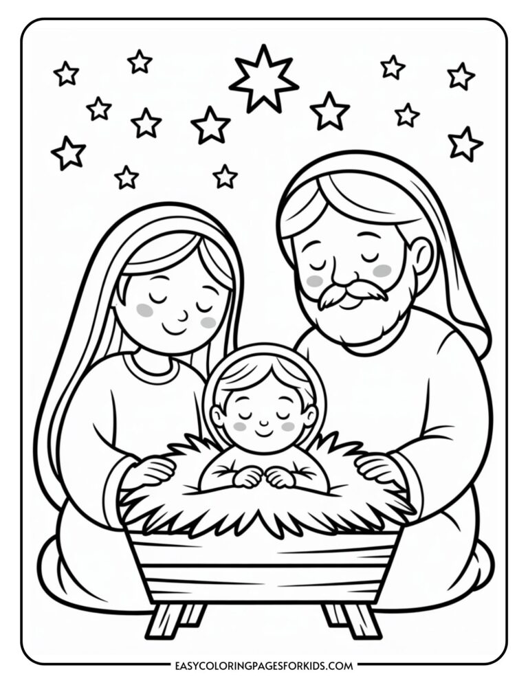 Christmas Nativity Scene Coloring Pages (10 Printable Pages) - Easy ...