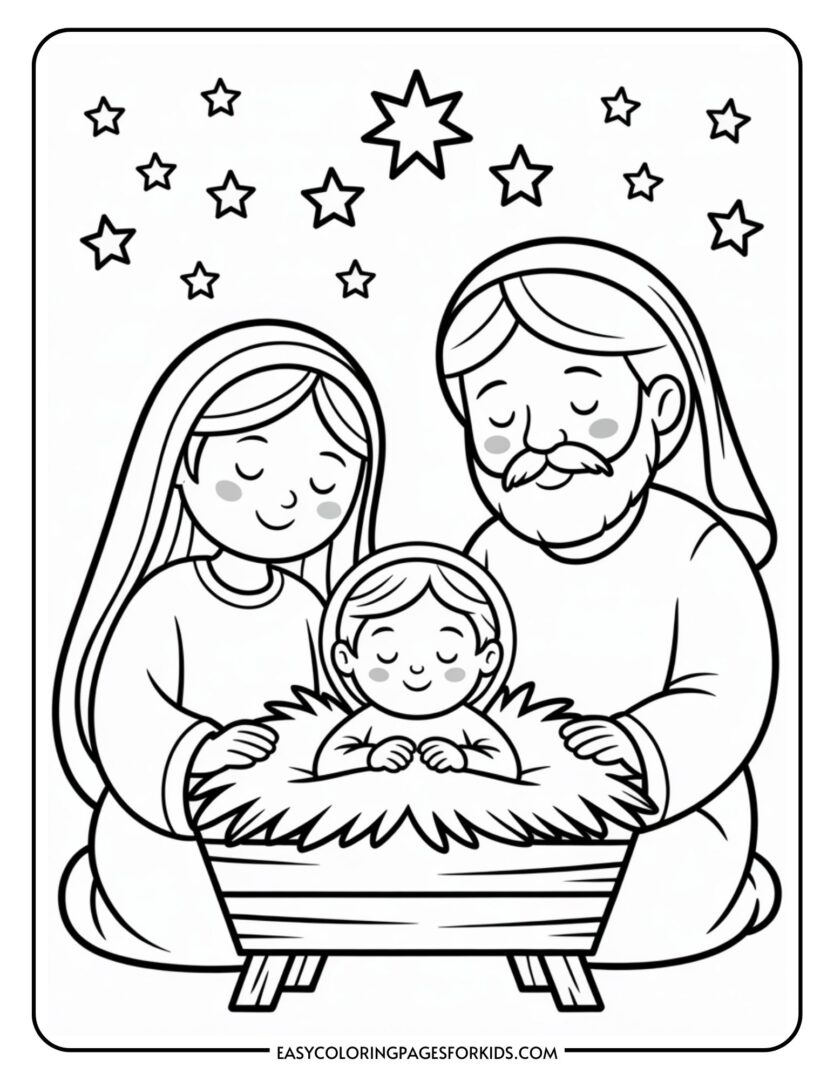 Christmas Nativity Scene Coloring Pages (10 Printable Pages) - Easy ...