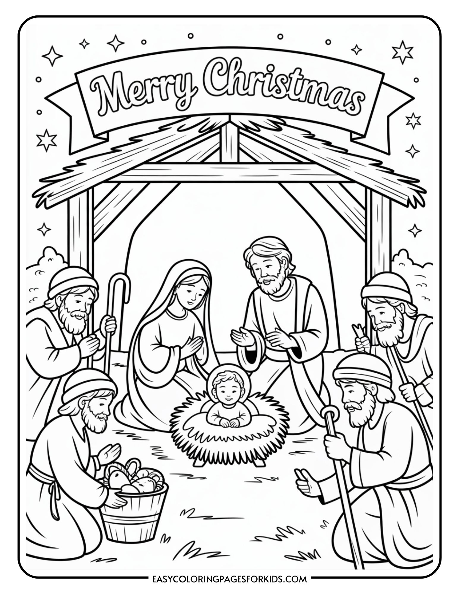 Christmas Nativity Scene Coloring Pages (10 Printable Pages) - Easy ...