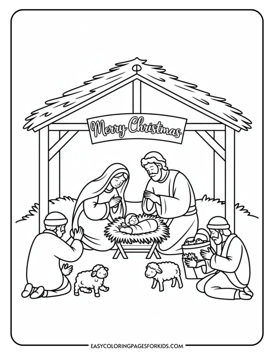 Christmas Nativity Scene Coloring Pages (10 Printable Pages) - Easy ...