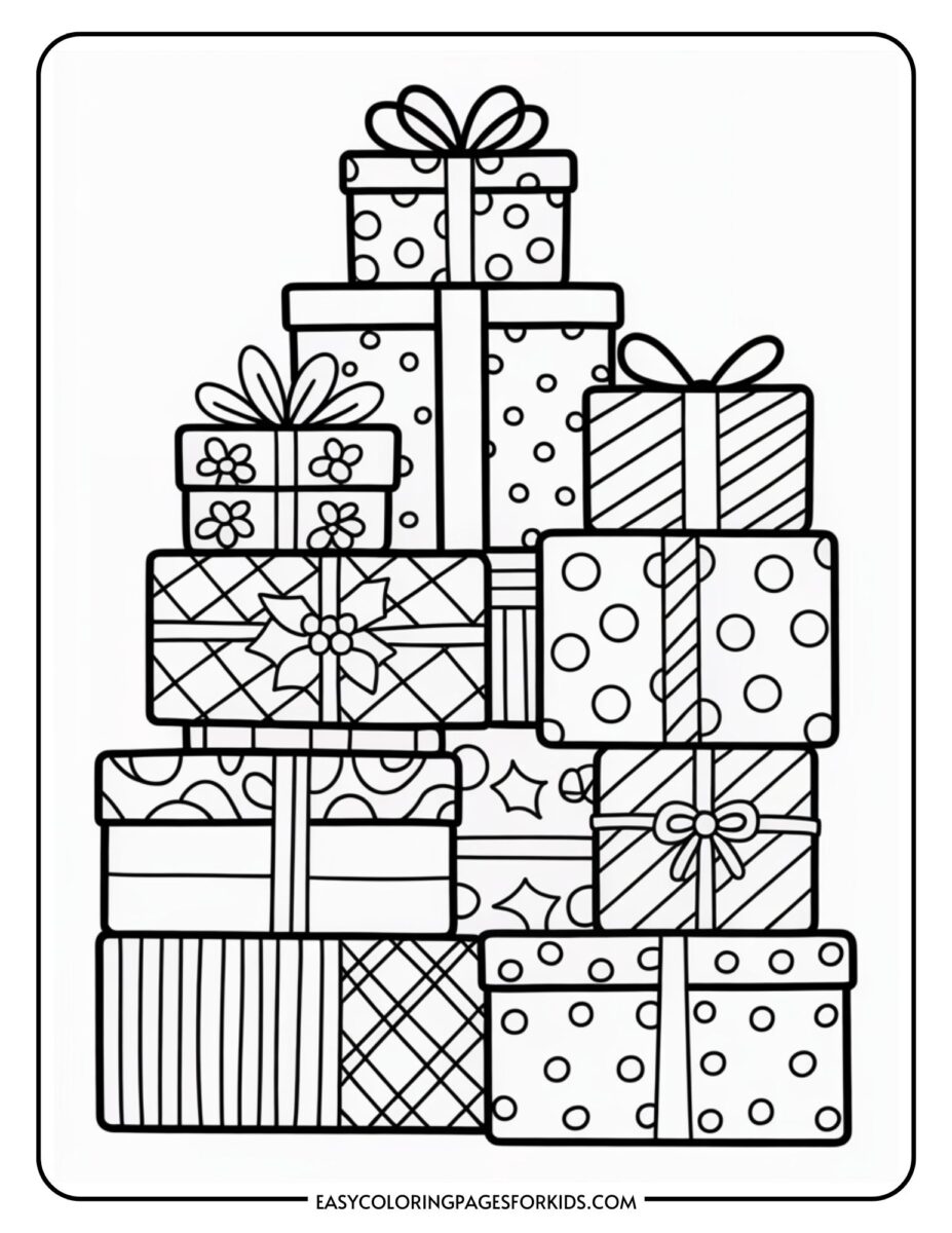 Christmas Present Coloring Page (8 Sheets To Color) - Easy Coloring ...