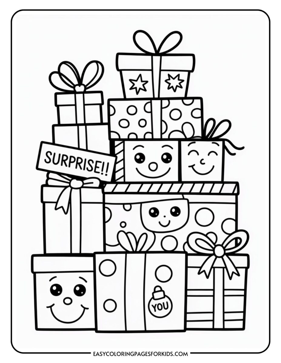 Christmas Present Coloring Page (8 Sheets To Color) - Easy Coloring ...