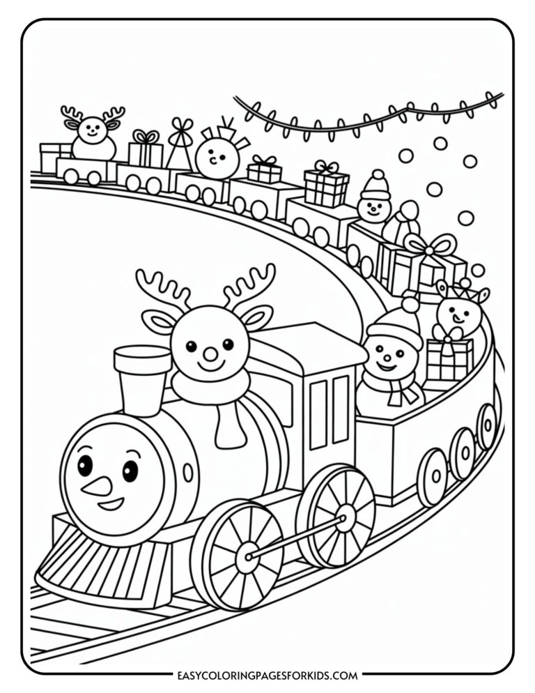 Christmas Train Coloring Pages (8 Pages To Color) - Easy Coloring Pages ...