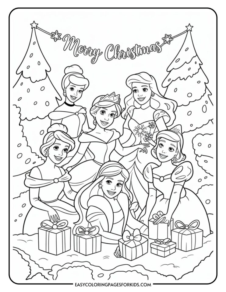 Disney Princess Christmas Coloring Pages (10 Pages To Color) - Easy ...