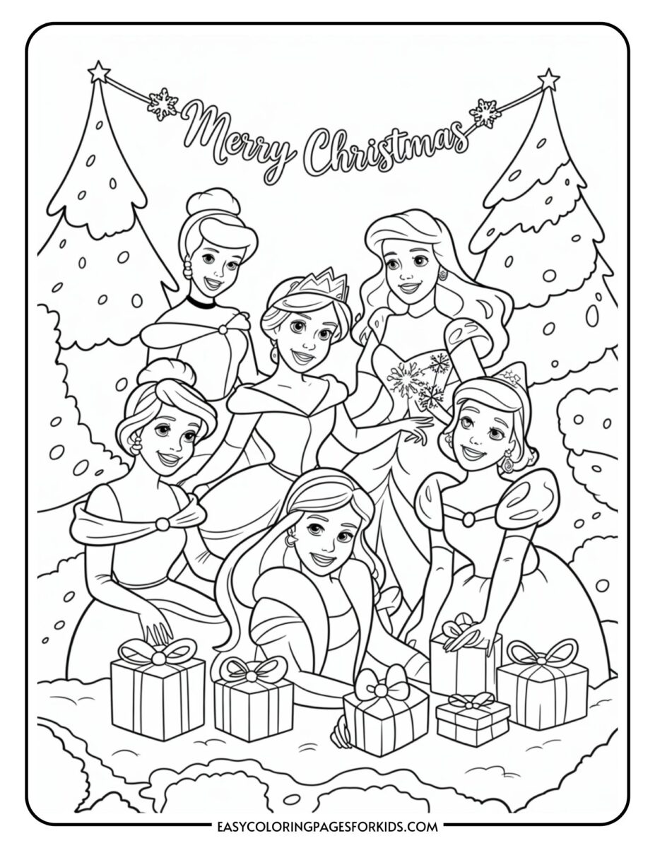Disney Princess Christmas Coloring Pages (10 Pages To Color) - Easy ...