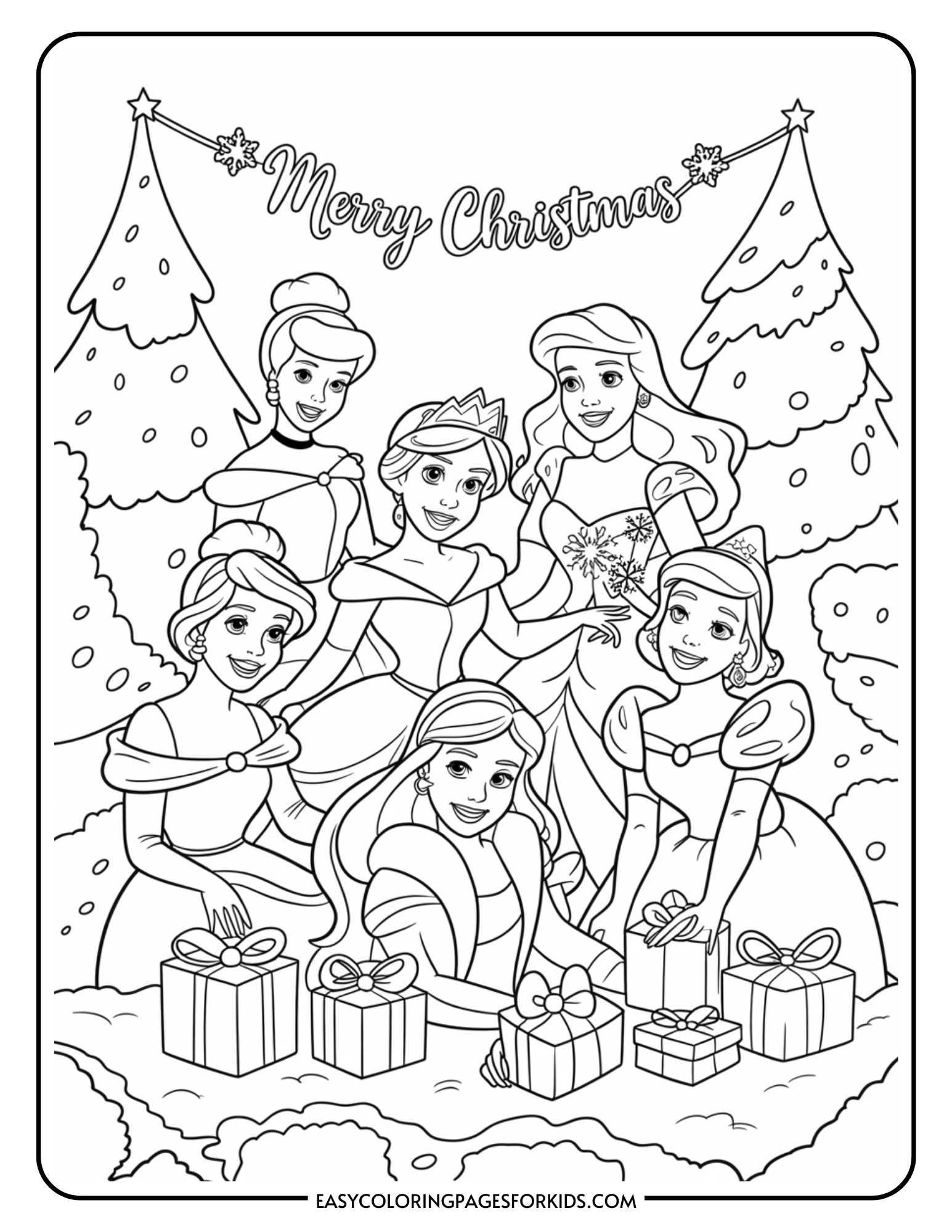 Disney Princess Christmas Coloring Pages (10 Pages To Color) - Easy ...