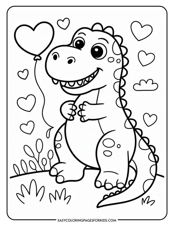 Dinosaur Valentine Coloring Page (11 Pages To Print) - Easy Coloring ...