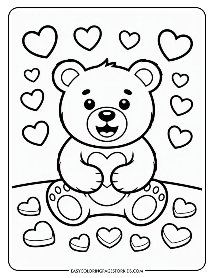 Valentines Bear Coloring Page (12 Coloring Sheets) - Easy Coloring ...
